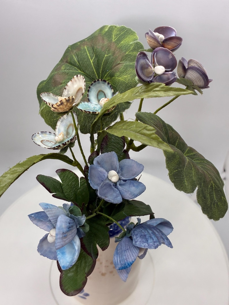 Shell Flowers in Ceramic Vase With Blue Heart ~ My Garden is the Ocean ...