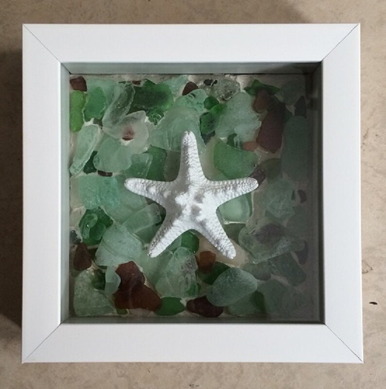 Starfish & Sea Glass Shadow Box Original Nautical Wall Decor Handmade ...