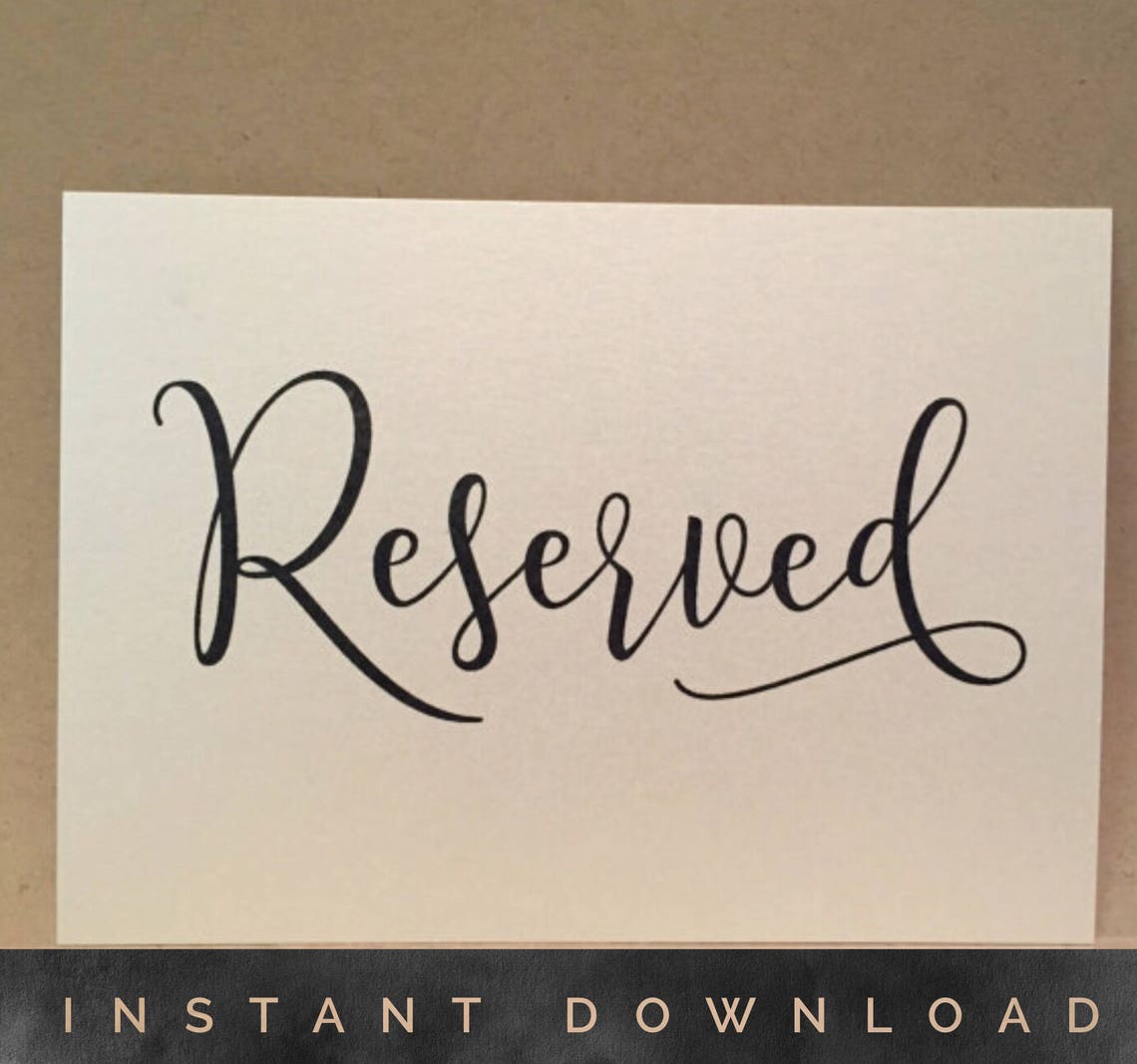 Reserved Wedding Reception Sign Instant Download DIY Downloadable Table ...