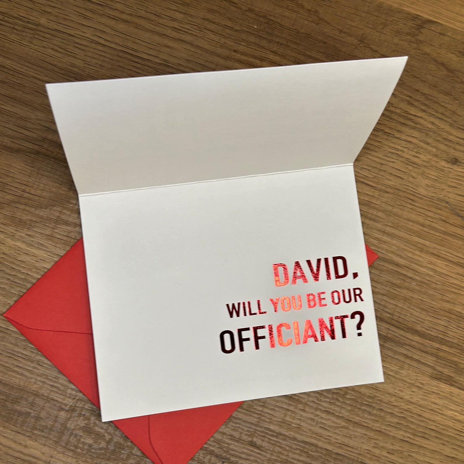 Will You Be Our Officiant Proposal Card Red Gold Foil Silver Will You ...