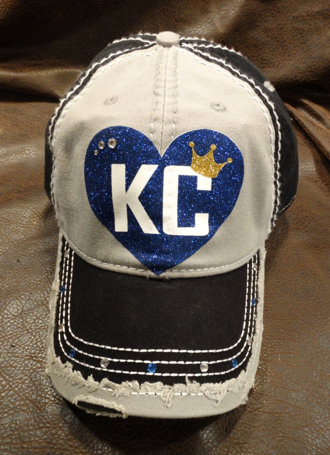 I Heart KC Baseball Bling Hat - Royal Blue and Yellow and Gold Hat ...