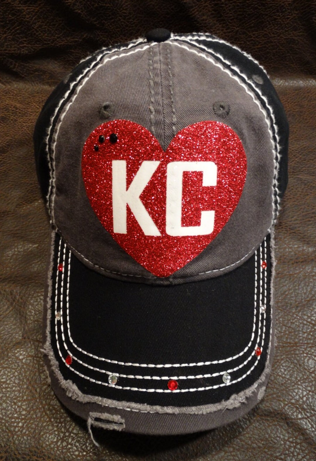 LOVE KC Bling Distressed Hat With or Without Rhinestones KC Red Heart ...