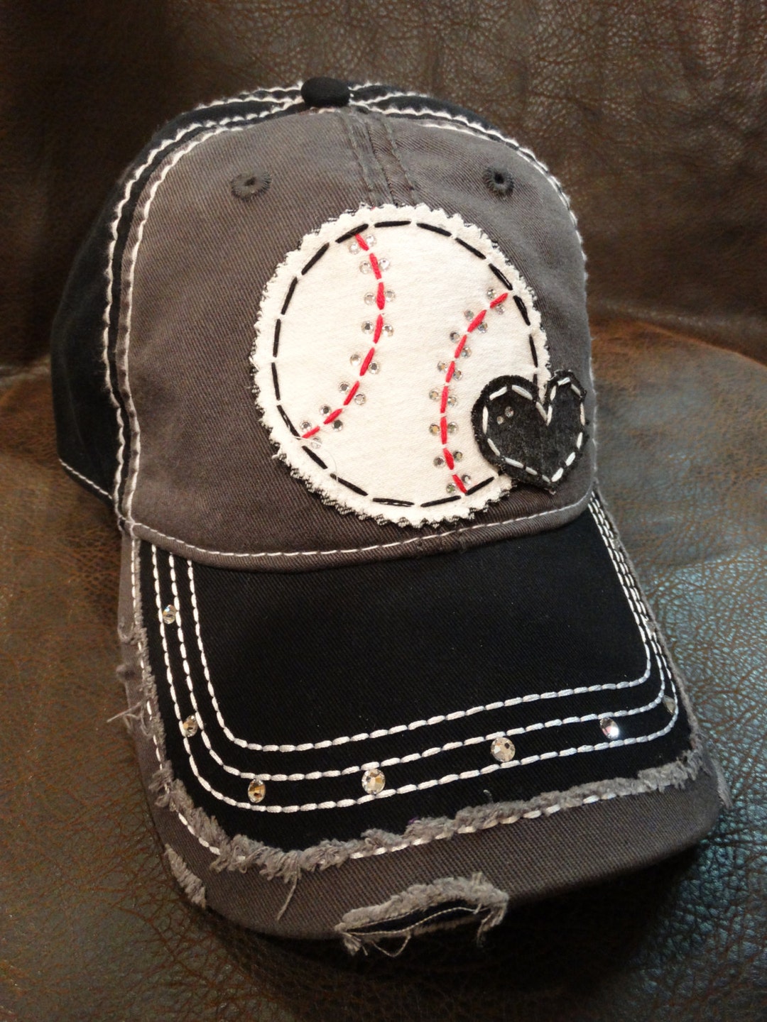 Baseball Love Distressed Baseball Hat-baseball Mom Hat-baseball Heart ...