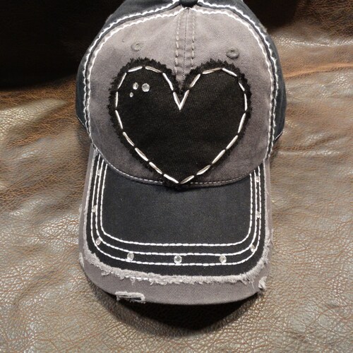 Love Heart Distressed Hat Love Bling Hat - Etsy