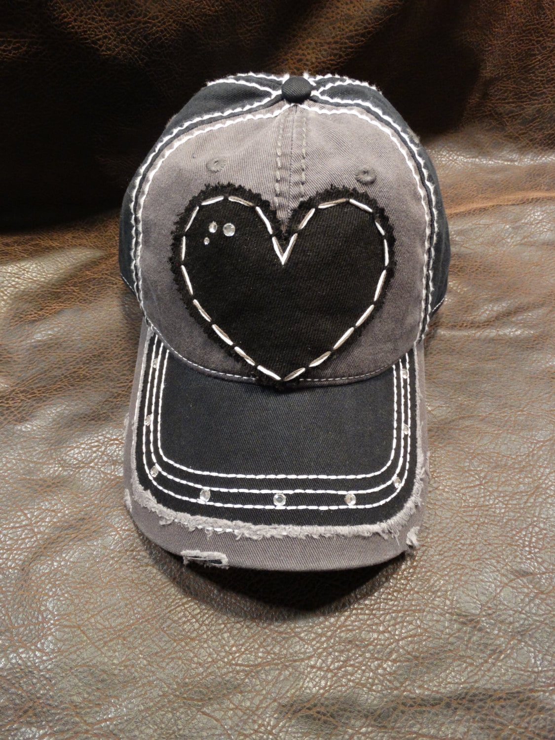 Love Heart Distressed Hat Love Bling hat | Etsy