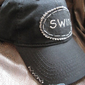 Bling SWIM Mom Distressed Ball Cap - Custom Swim Hat - Personalizable ...