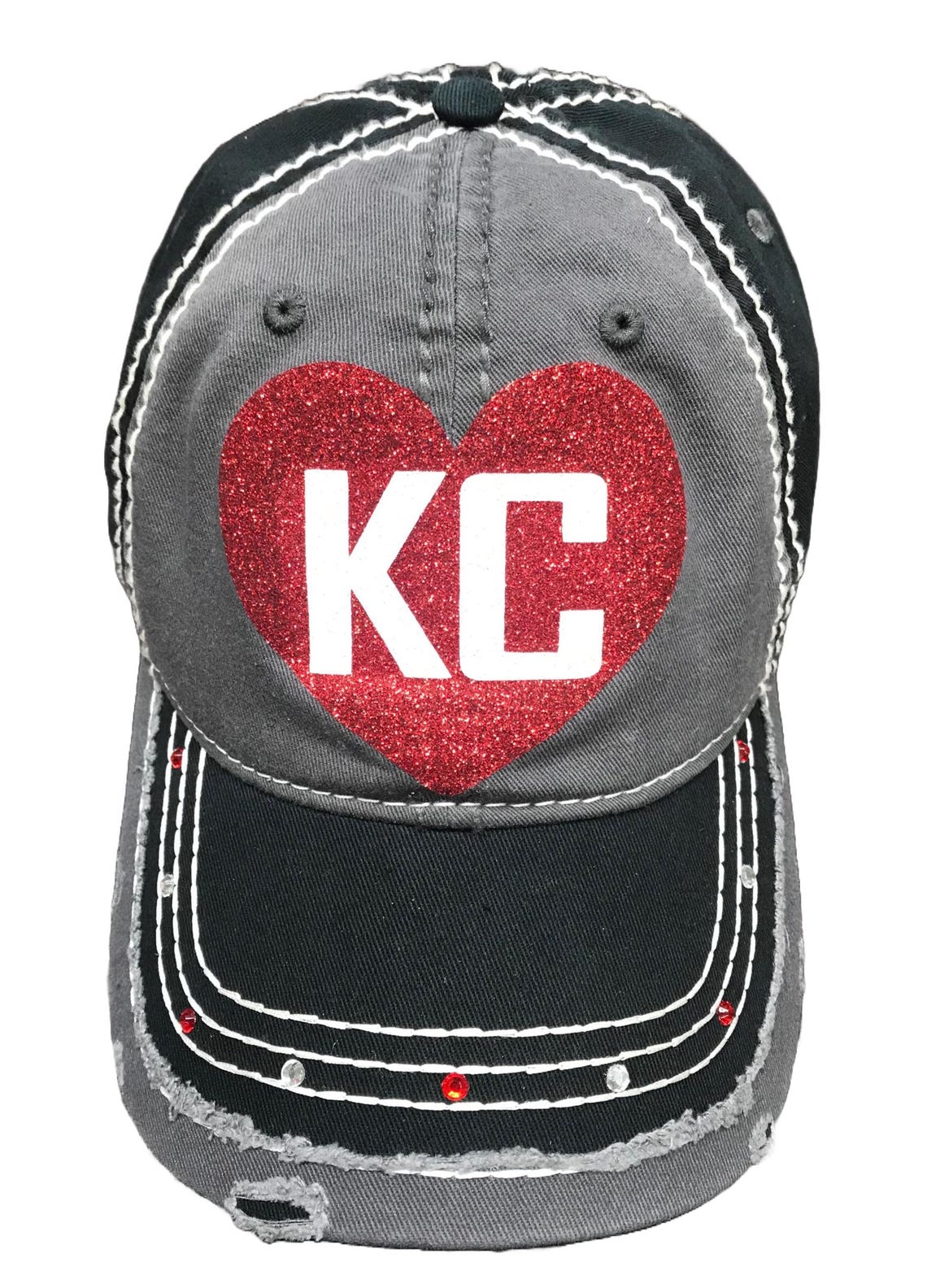 LOVE KC Bling Distressed Hat - With or Without Rhinestones - KC - Red ...