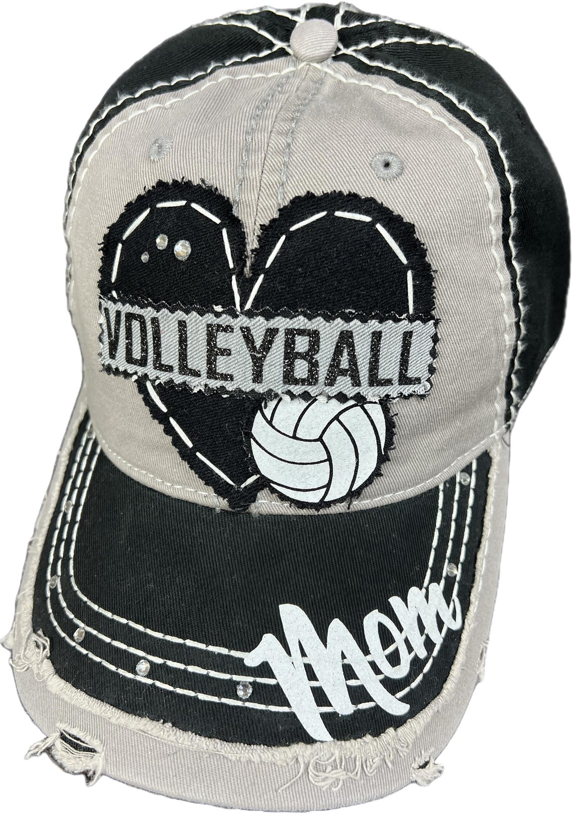 VOLLEYBALL Love Mom Distressed Hat - Volleyball Hat-customizable Hat ...