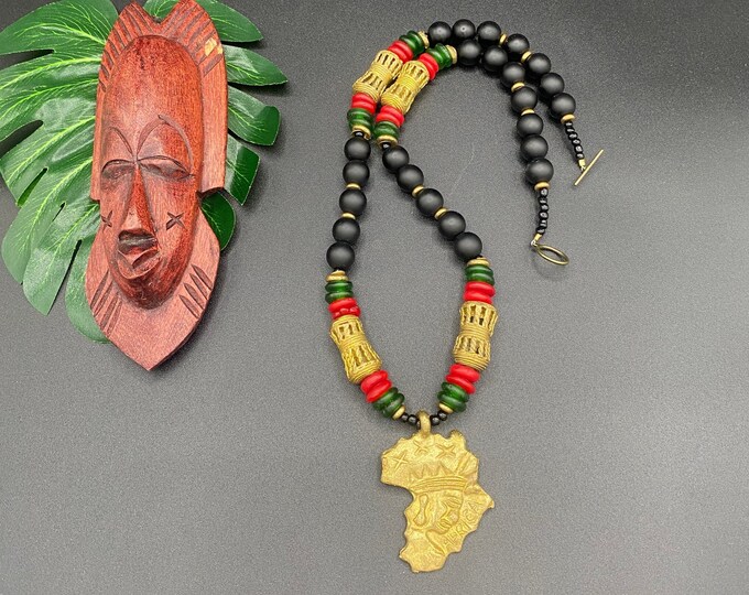 Ghana Glass Necklace - Mens Gift, Men's African Necklace, Mens Ethnic ...
