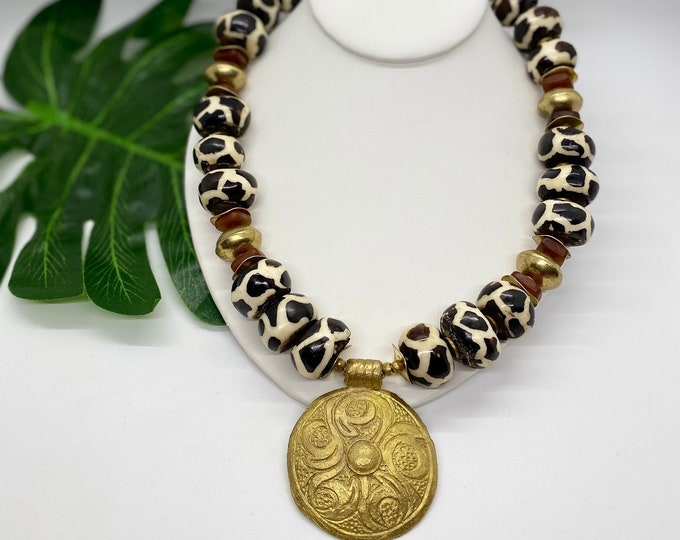 Batik Bone Brass Necklace, Afrocentric, African Necklace, Ethnic ...