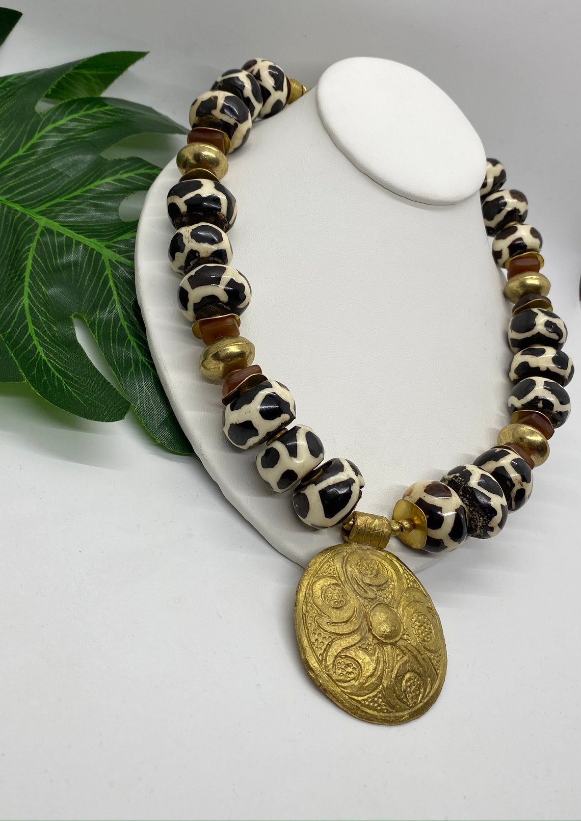 Batik Bone Brass Necklace Afrocentric African Necklace - Etsy