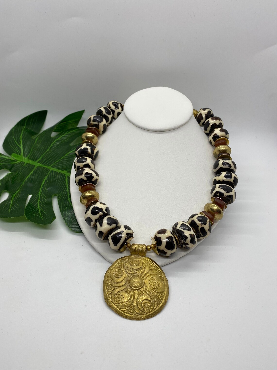 Batik Bone Brass Necklace Afrocentric African Necklace - Etsy