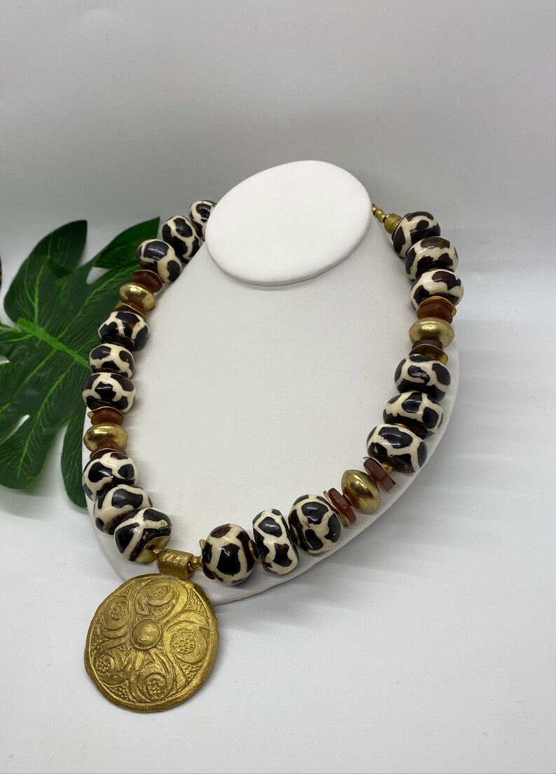 Batik Bone Brass Necklace Afrocentric African Necklace - Etsy