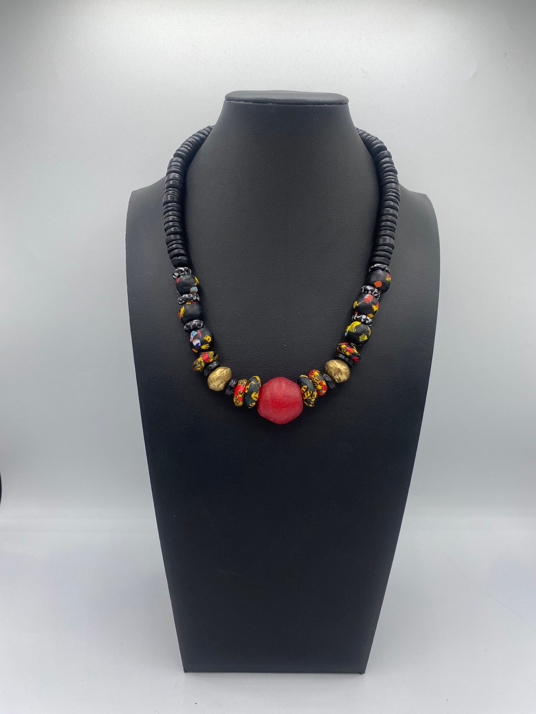 Ghana Glass Necklace -mens Gift, Men's African Necklace, Mens Ethnic ...