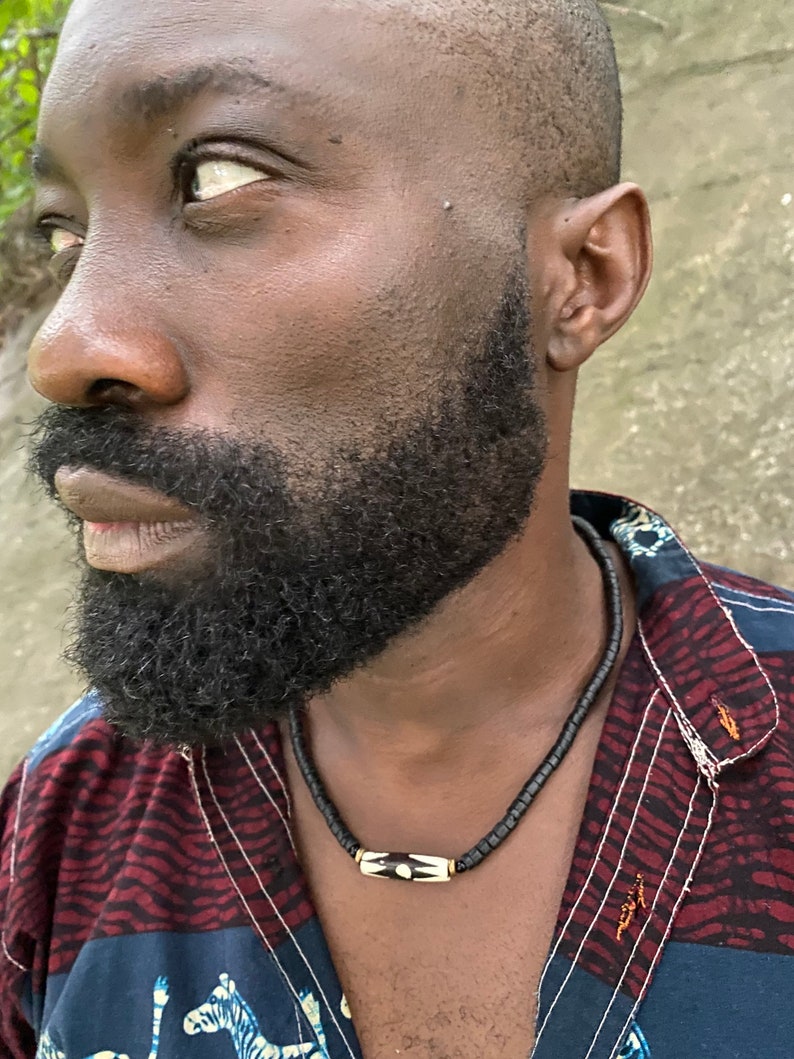 Batik Bone Mens Necklace: African Ethnic Brass Accent - Etsy