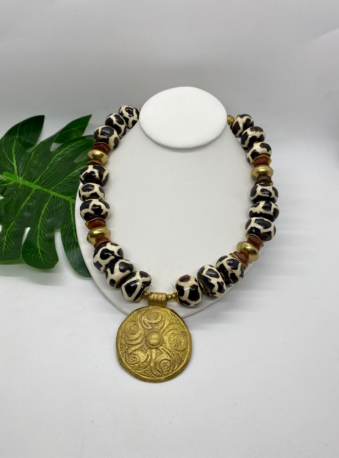 Batik Bone Brass Necklace Afrocentric African Necklace - Etsy