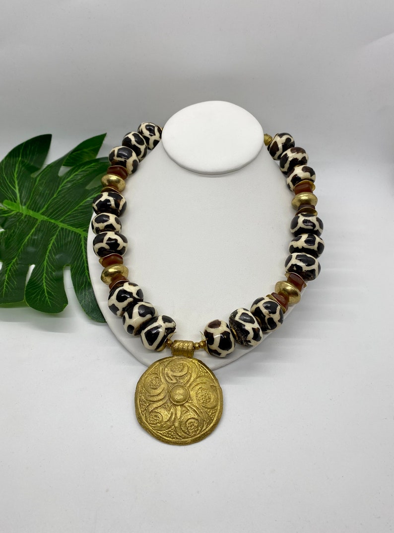Batik Bone Brass Necklace Afrocentric African Necklace - Etsy