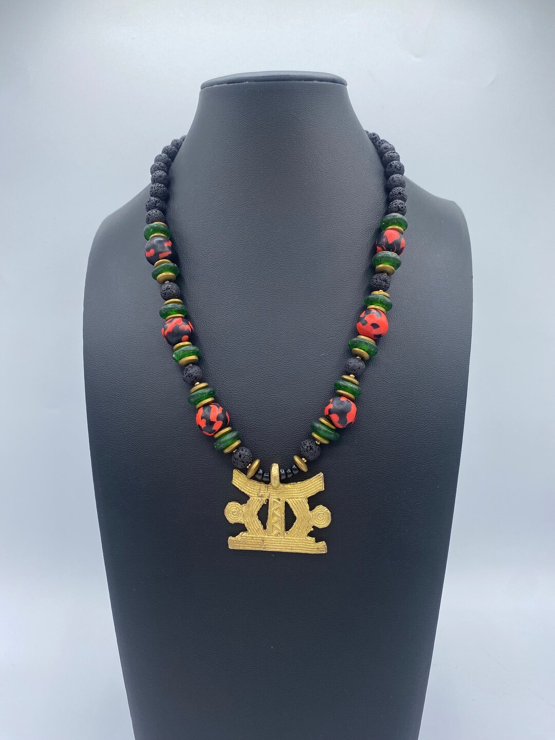 RBG Ghana Stool Necklace, Mens Gift, Men's African Necklace, Men's ...