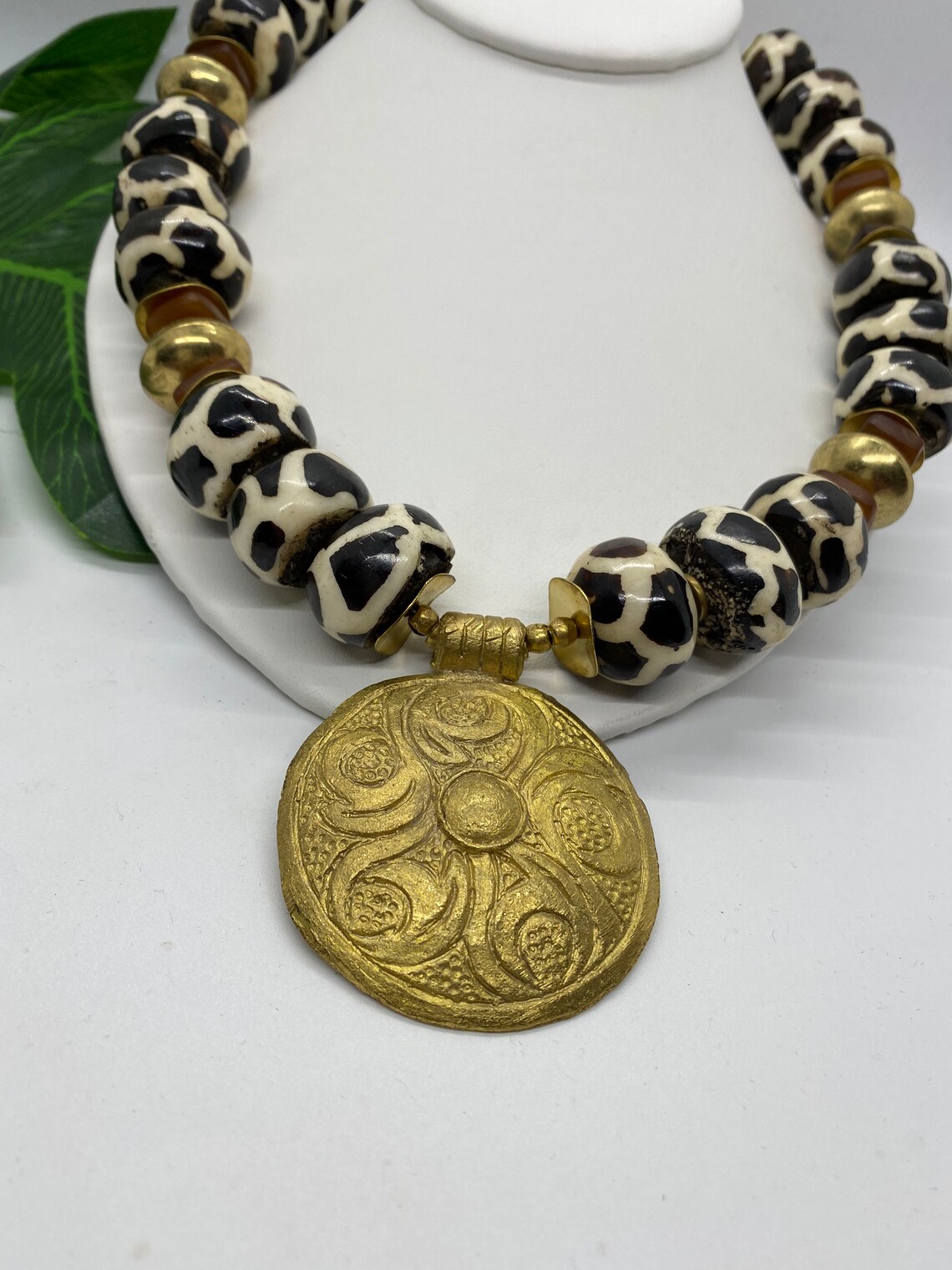 Batik Bone Brass Necklace Afrocentric African Necklace - Etsy