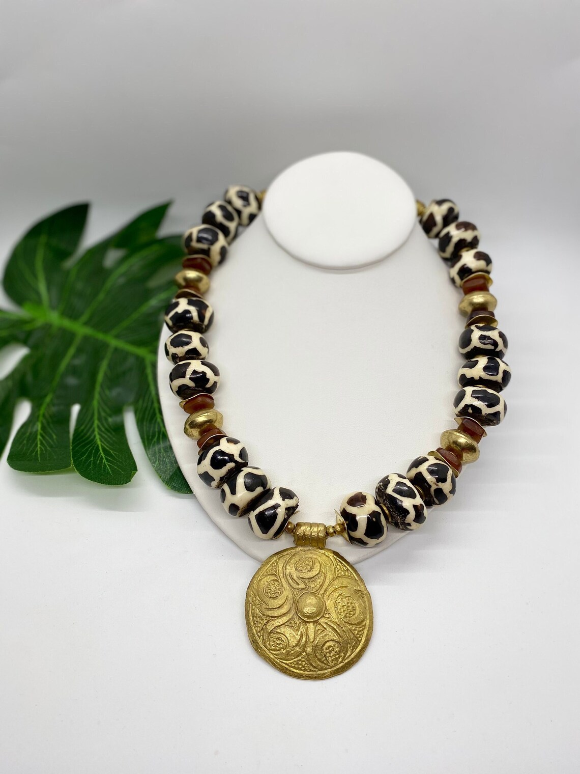 Batik Bone Brass Necklace Afrocentric African Necklace - Etsy
