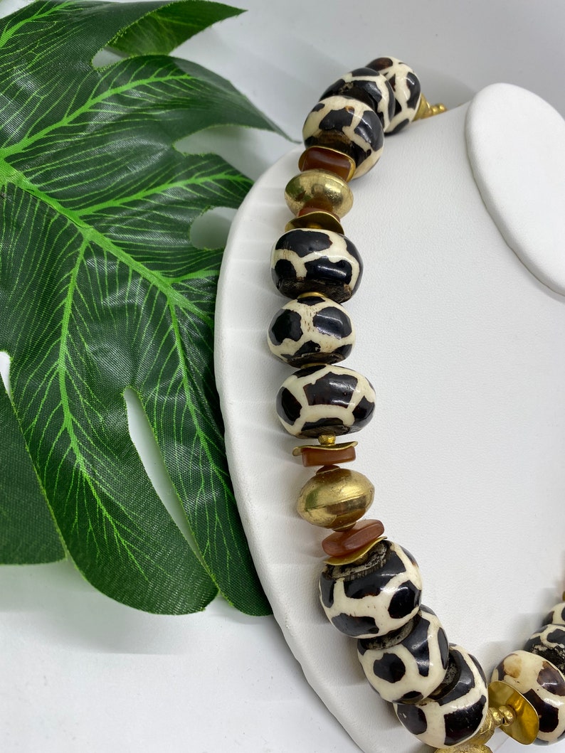 Batik Bone Brass Necklace Afrocentric African Necklace - Etsy