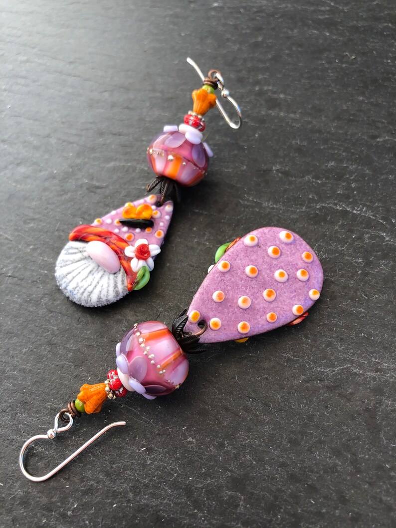 Springtime Gnome Earrings Enamel Copper Dangle Earrings Elf - Etsy