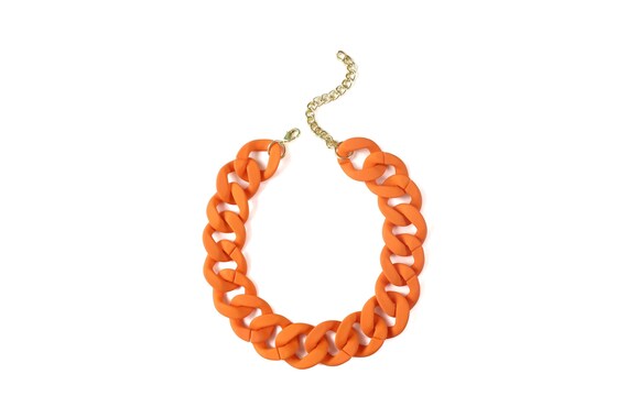 Chunky Orange Necklace Bright Orange Statement Chain Large - Etsy