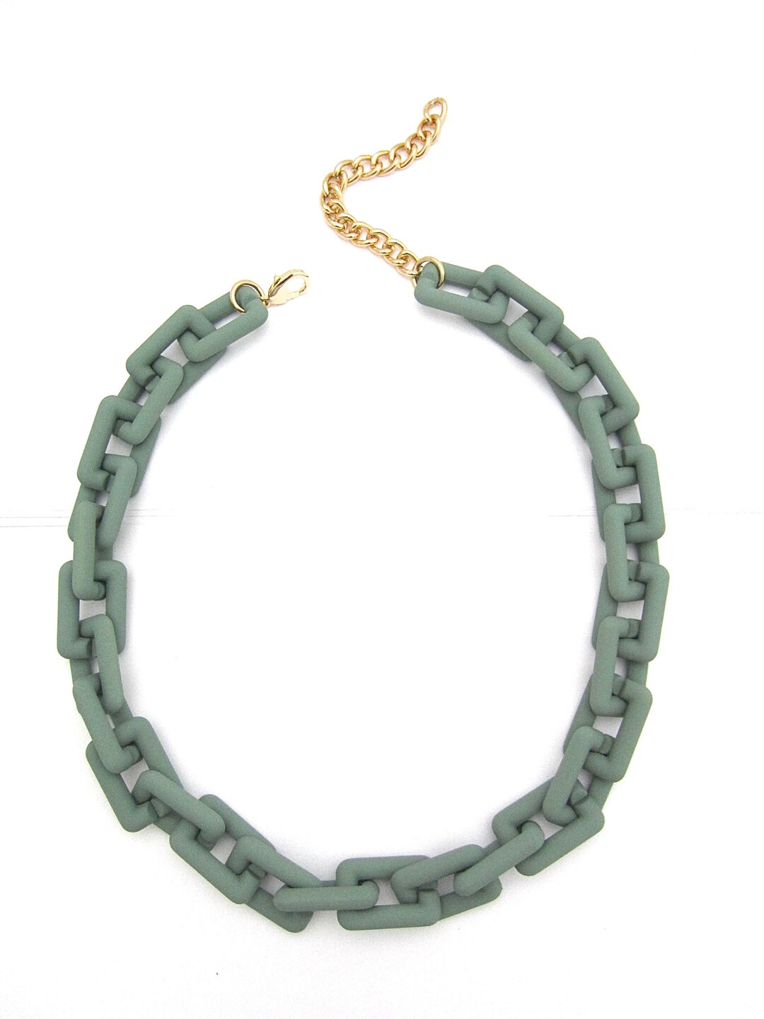 Matte Green Necklace, Resin Acrylic Link Chain, Geometric Statement ...