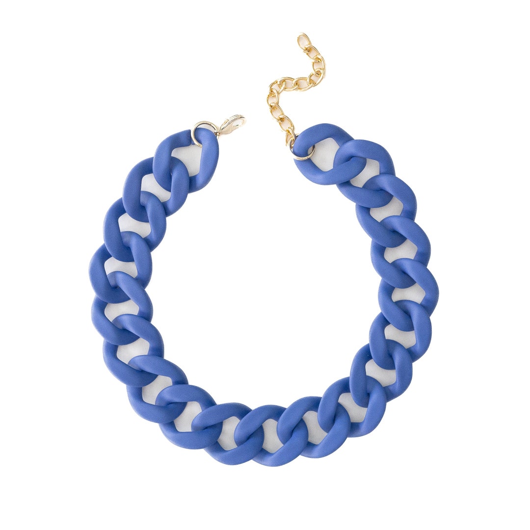 Chunky Blue Necklace, Cobalt Blue Statement Chain, Large Matte Link ...