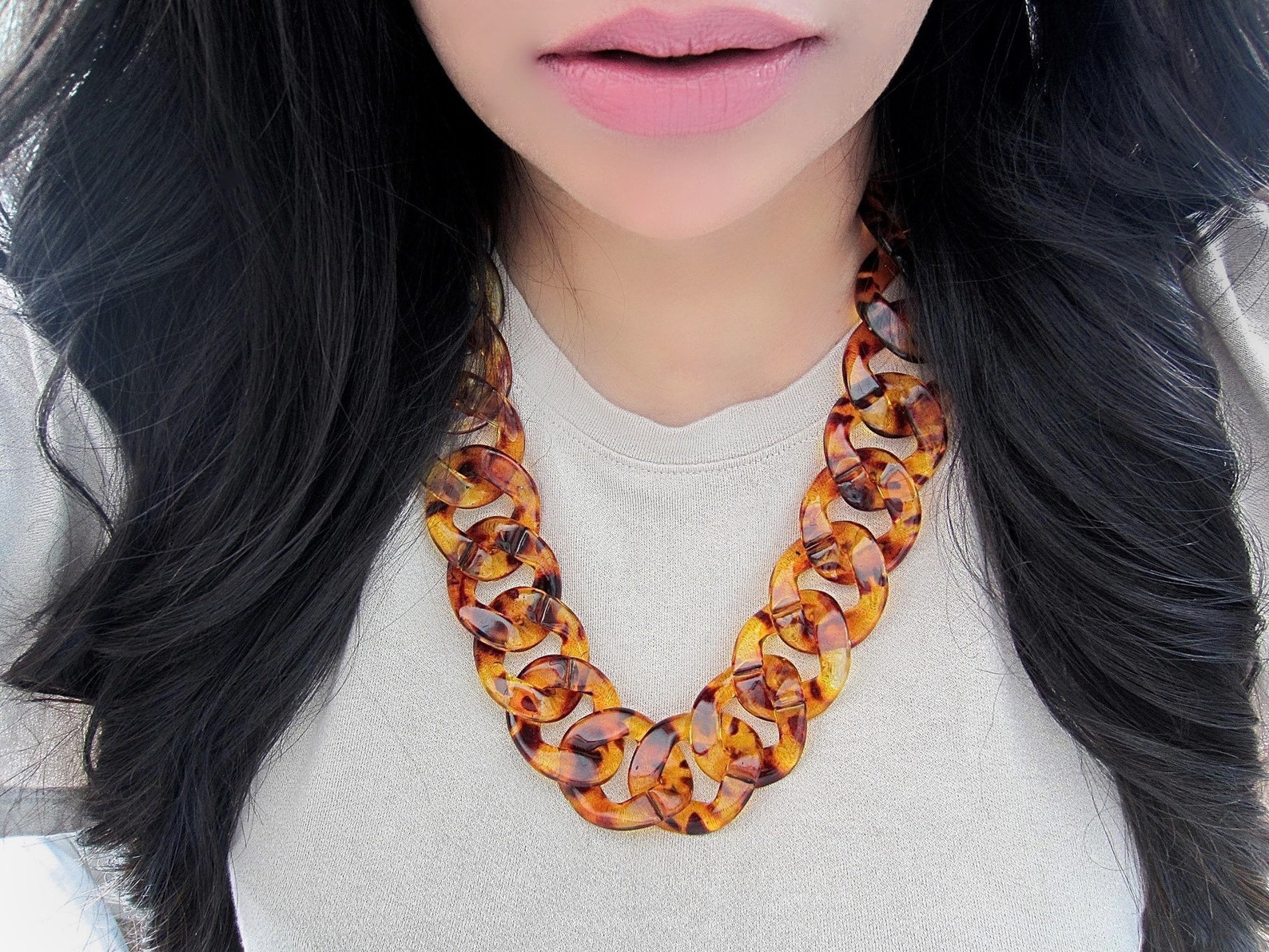 Tortoise Statement Necklace Chunky Tortoise Shell Necklace | Etsy