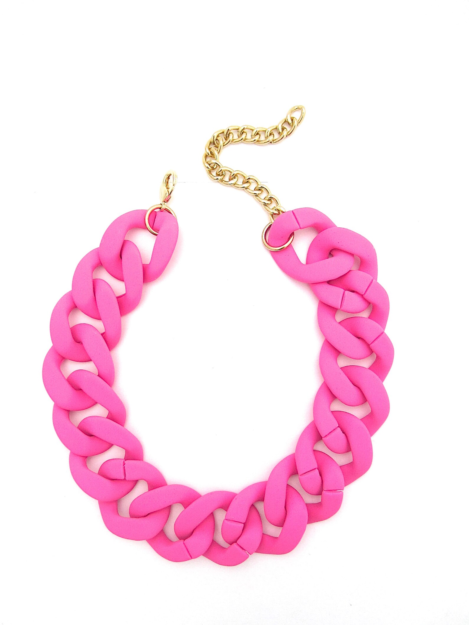 Chunky Pink Necklace Hot Pink Statement Chain Large Matte | Etsy