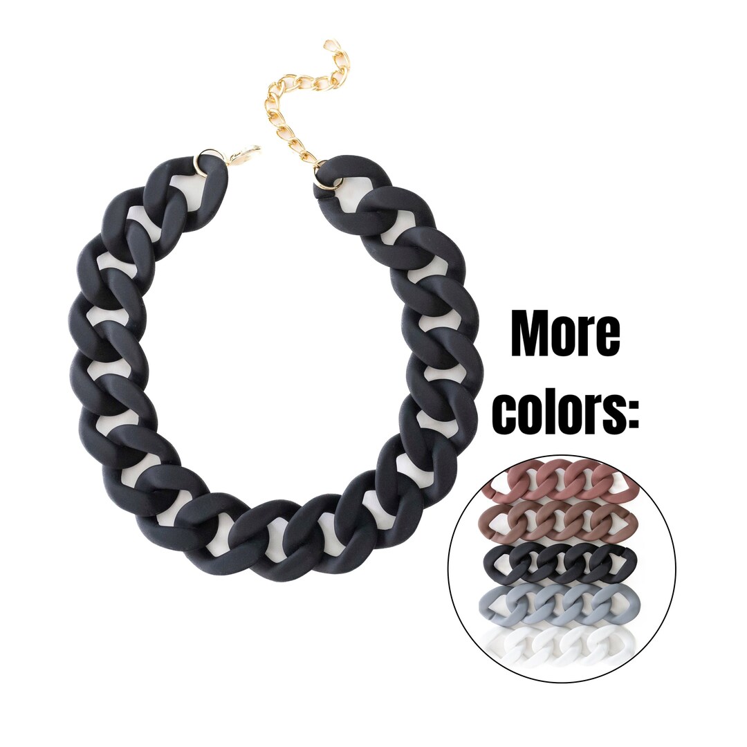 Chunky Black Necklace, Black Statement Chain, Large Beaded Link ...