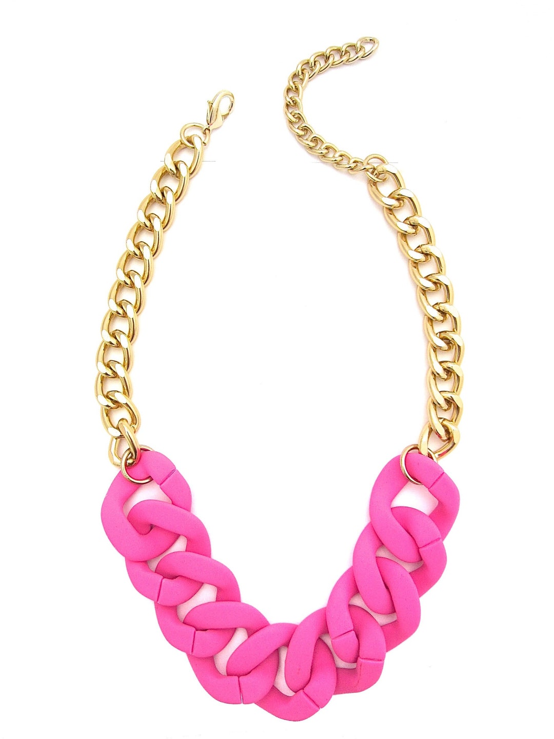 Chunky Pink Necklace, Hot Pink Statement Necklace, Chunky Matte Resin ...