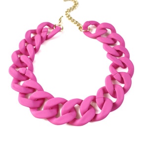 Chunky Pink Necklace Hot Pink Statement Chain Large Matte - Etsy
