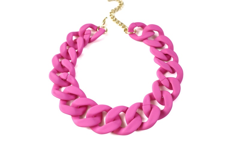 Chunky Pink Necklace Hot Pink Statement Chain Large Matte - Etsy