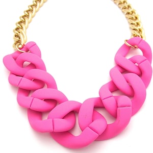 Chunky Pink Necklace, Hot Pink Statement Necklace, Chunky Matte Resin ...