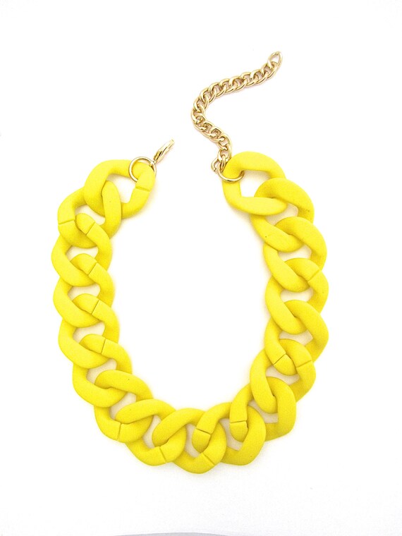 Chunky Yellow Necklace Neon Yellow Statement Chain Large | Etsy
