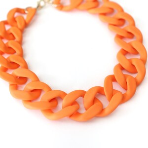 Chunky Orange Necklace, Bright Orange Statement Chain, Large Matte Link ...
