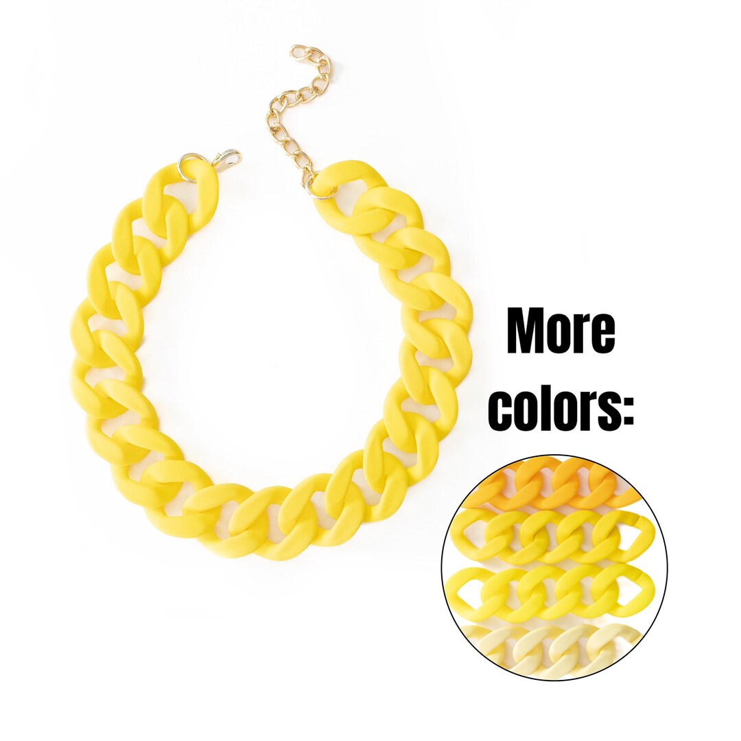 Chunky Yellow Necklace, Neon Yellow Statement Chain, Large Matte Link ...