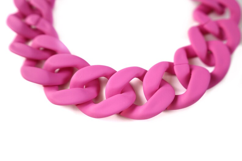 Chunky Pink Necklace Hot Pink Statement Chain Large Matte - Etsy