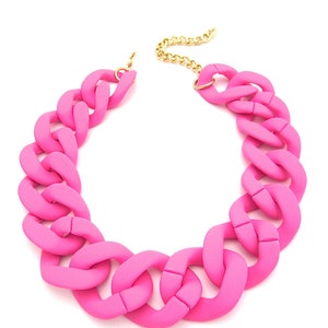 Chunky Pink Necklace Hot Pink Statement Chain Large Matte | Etsy