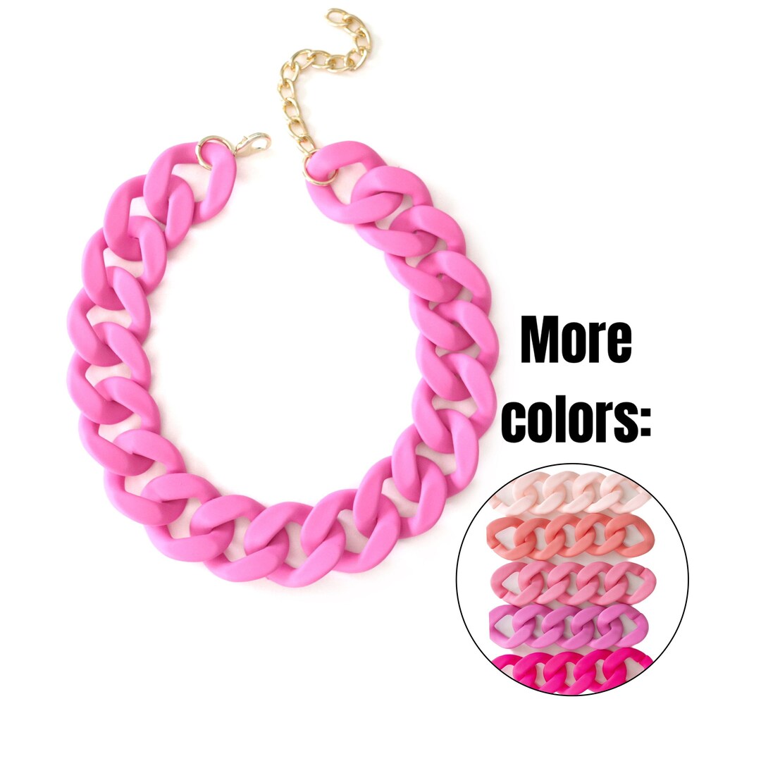 Chunky Pink Necklace Hot Pink Statement Chain Large Matte - Etsy