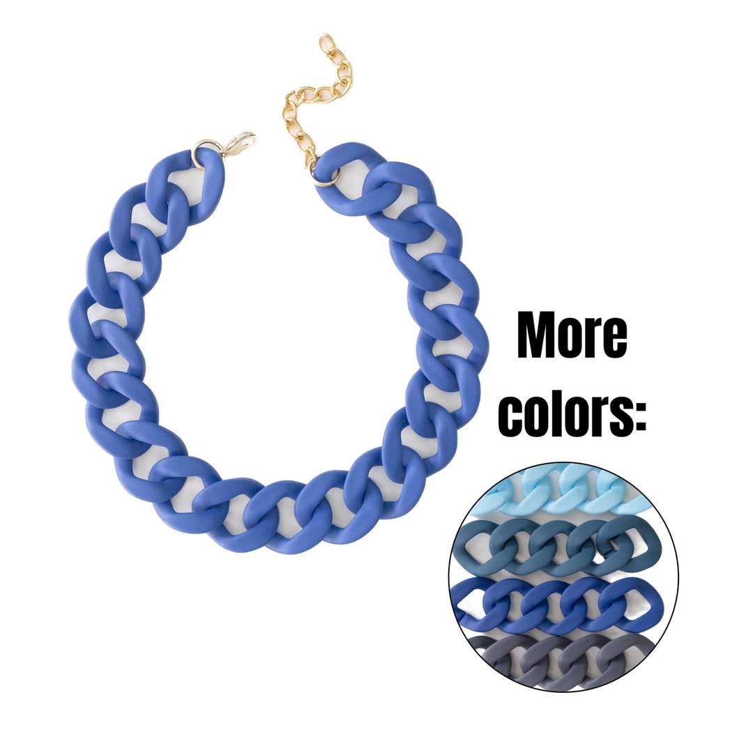 Chunky Blue Necklace, Cobalt Blue Statement Chain, Large Matte Link ...
