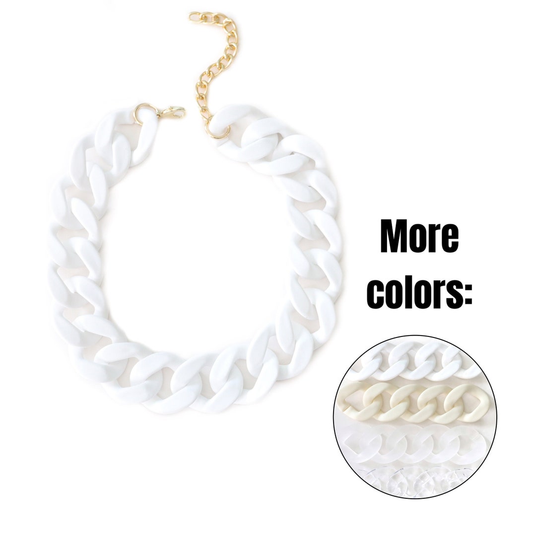 Chunky White Necklace, White Statement Chain, Large Matte Link Necklace ...