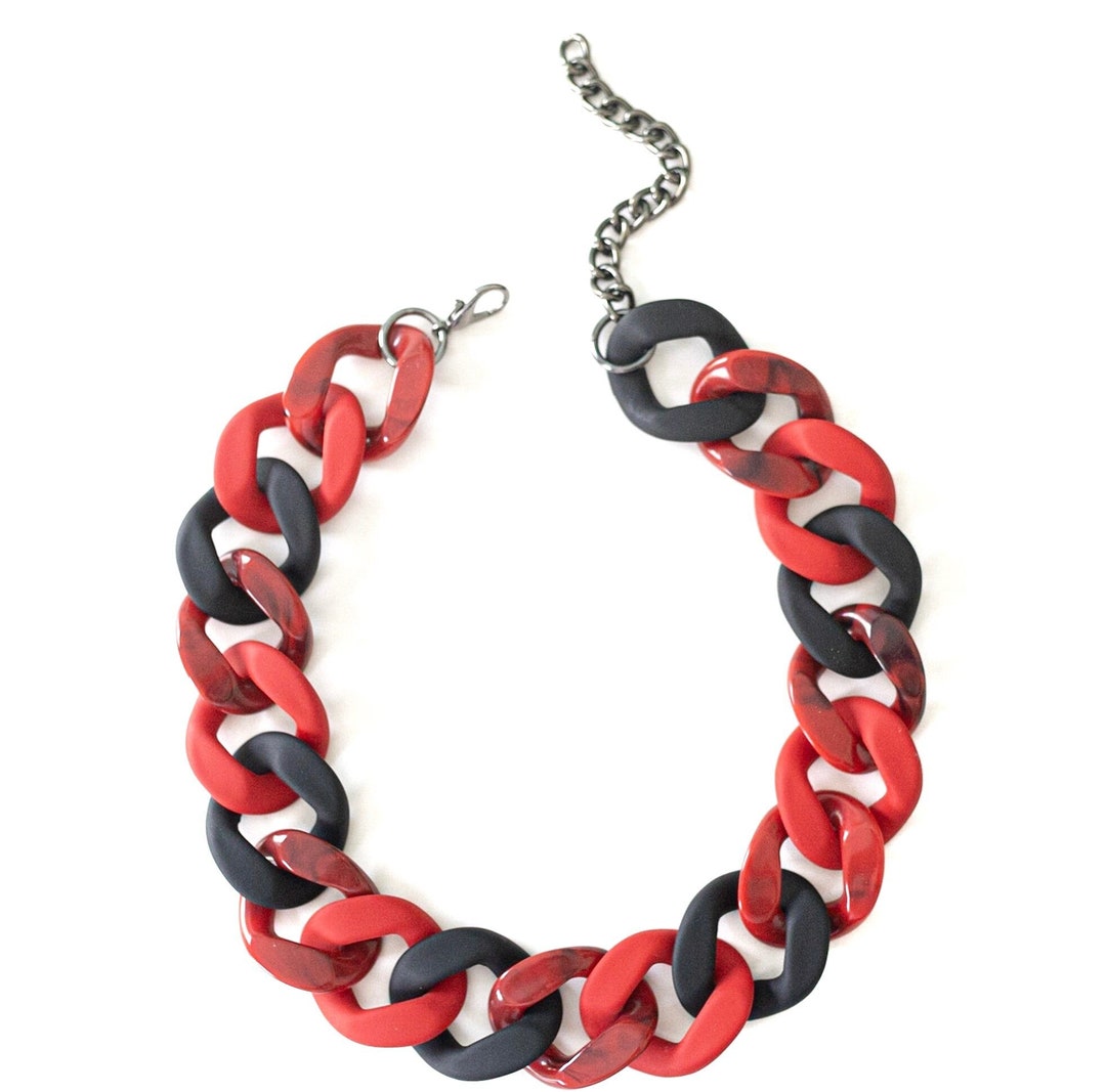 Red and Black Necklace, Chunky Red Necklace, Resin Acrylic Link Chain ...