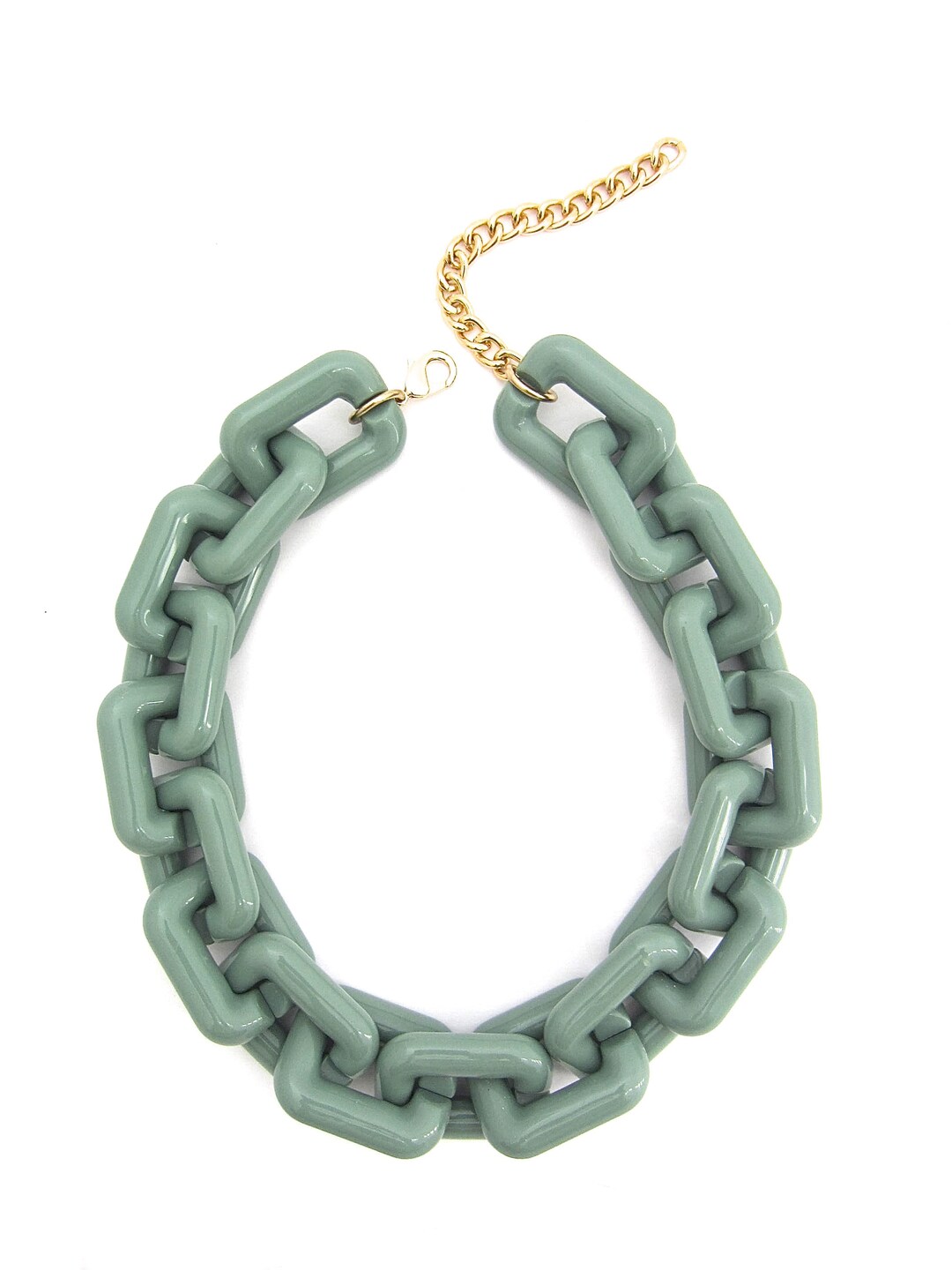 Chunky Green Necklace, Resin Acrylic Chain, Geometric Statement ...