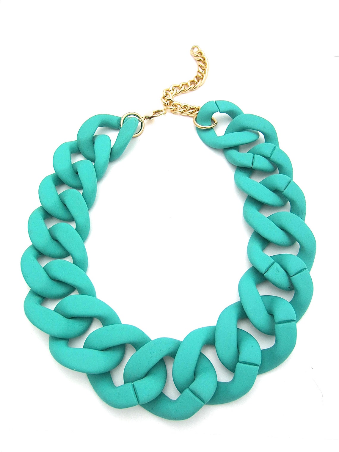 Chunky Turquoise Necklace Green Statement Chain Large Matte | Etsy