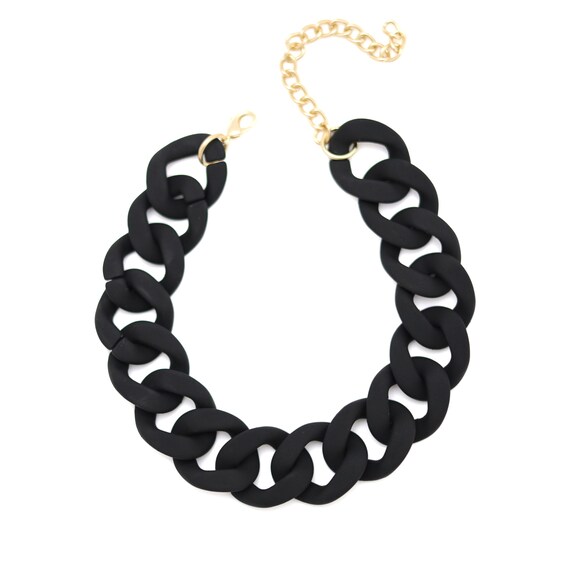 Chunky Black Necklace Black Statement Chain Large Beaded - Etsy