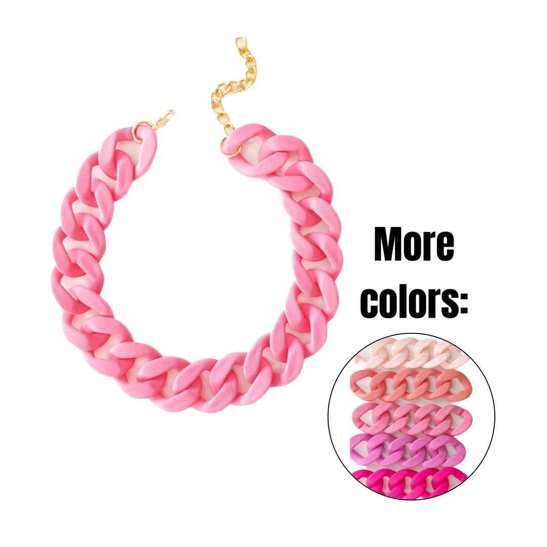 Chunky Pink Necklace, Bubblegum Pink Statement Chain, Large Matte Link ...