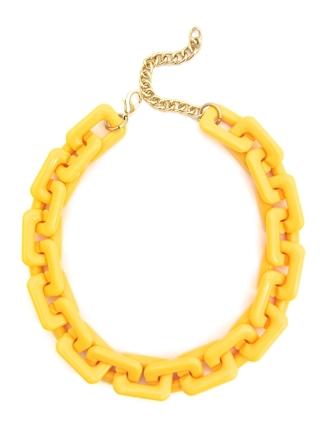 Chunky Yellow Necklace, Resin Acrylic Link Chain, Geometric Statement ...